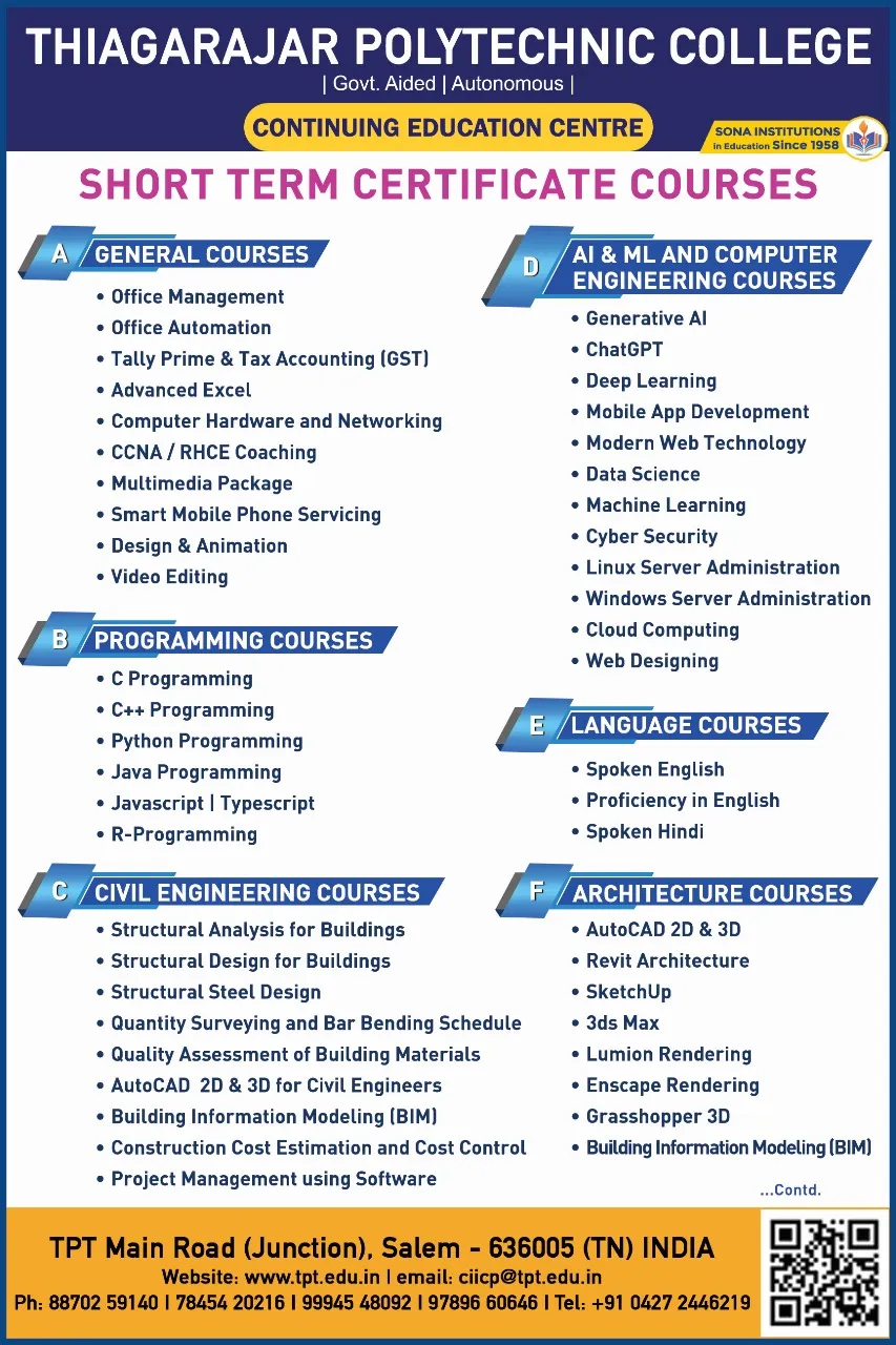 Thiagarajar Polytechnic College - Top & Best Polytechnic College in Salem